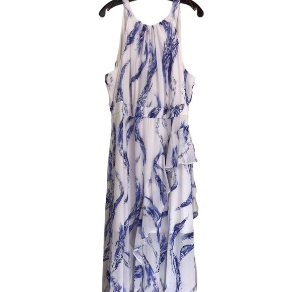 Cato | Dresses | Cato Est 946 Blue And White Halterneck Ruffled Chiffon ...